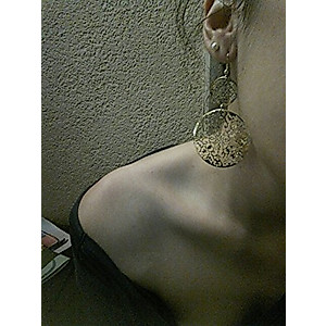 IDB Delicate Filigree Dangle Double Circle Drop Hook Earrings - Approx 3 1/4 inches (3.25" / 8.2 cm) Length x 1 13/16 inches (1.81" / 4.6cm) - (Gold Tone)