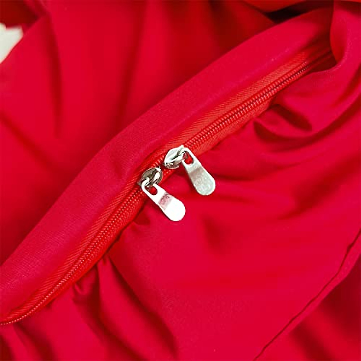 MOOWOO Chic Ruffle Lace Polyester Duvet Cover Set -Girl Red Bedding-3 Piece Full Duvet Cover with Zipper Closure -Ultra Soft and Light Weight (Red, Full Size)