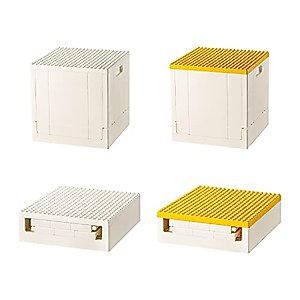 SHIMOYAMA Foldable Duplo Storage Boxes, 2 Pack, 25L Storage Bin with Building Base, 26 Qt. Collapsible Container for Duplo Blocks, White and Yellow