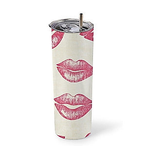 Medpol lipstick kisses valentines insulated tumblers coffee cup Gift，lipstick kisses valentines Drinking Glasses-Tea Cup-Coffee Mug tumbler with lid and straw 20 oz insulated tumbler cups