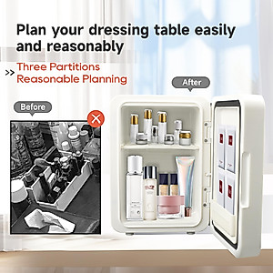 Juturnas Mini Makeup Fridge,Skincare Fridge with Cooler or Warmer,AC/DC Powered,with LED Light Mirror,Portable Small Refrigerator for Cosmetics,White