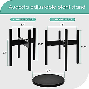 AUGOSTA Bamboo Adjustable Planter Tray Included, Mid Century Modern Indoor Plant Stand, Fit 8 9 10 11 12 inch Pots, Plant Pot Not Included (Black)