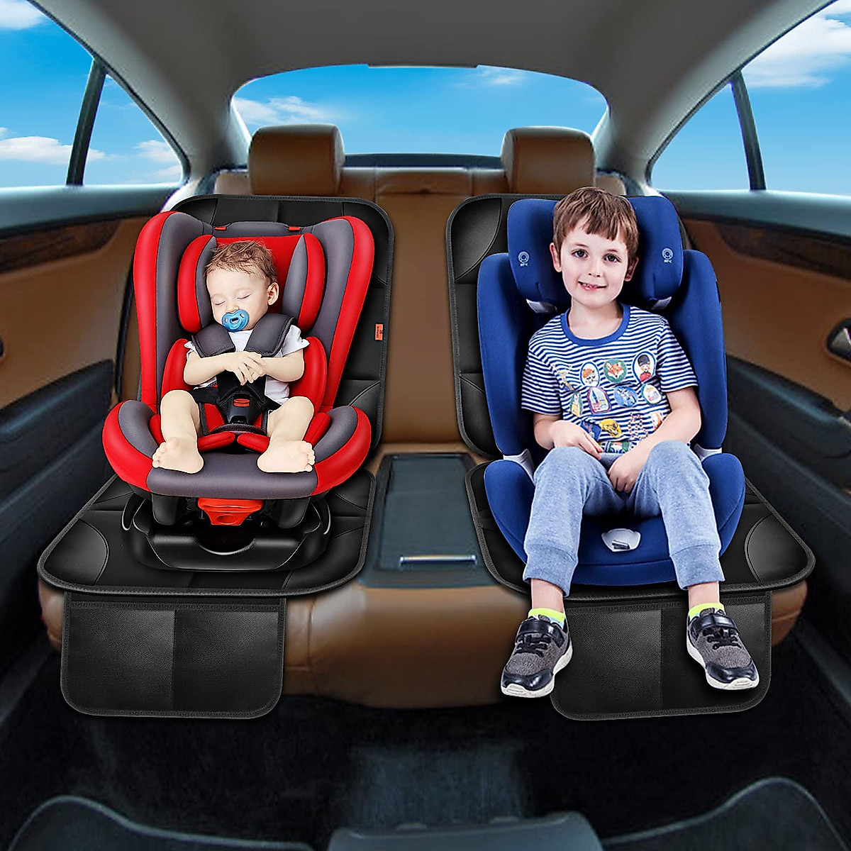 XHYANG Car Seat Protector 1 Pack Car Seat Cushion Mat Thickest Padding,Waterproof 600D Fabric Car Seat Covers for Non-Slip Backing Mesh Pockets for Baby and Pet 1 Seat Protector Blue