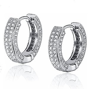 Small Iced CZ Bling Hoops with Cubic Zirconia 14K White Gold Plated 925 Sterling Silver Trendy Hip Hop 12mm Ice Out Huggie Hoop Earrings Jewelry Gifts for Men And Women