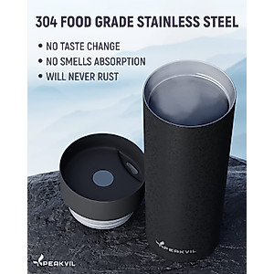 Peakvil 16 oz Insulated Thermos Travel Coffee Mug with Push Button Lid - Leakproof Reusable 304 Stainless Steel Tumbler Cup for Keep Hot/Ice