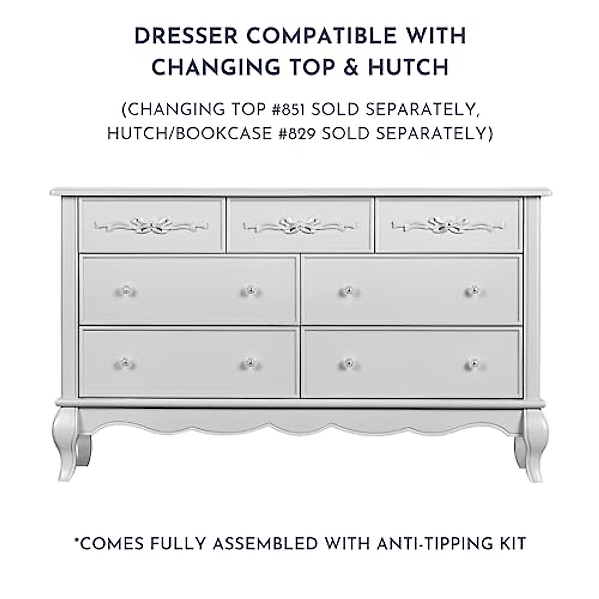Evolur Aurora 7 Drawer Double Dresser, Akoya Grey Pearl/Silver Mist