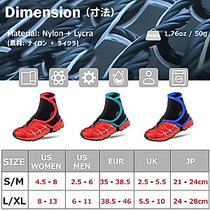 Azarxis Low Trail Gaiters Shoe Covers Wrapid Gators for Men & Women & Youth Running Hiking Climbing (Red & Black, L/XL)