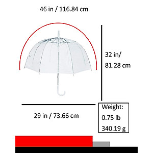 (6 Pack) 46" Adult Clear Bubble Rain Umbrella Manual Open Fashion Dome Shaped European Hook Handle