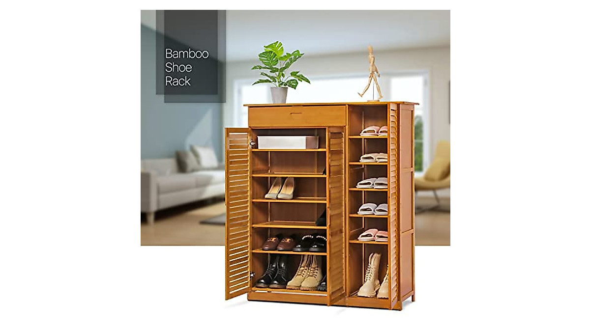 MoNiBloom Bamboo Multi-Tier Shoe Storage Cabinet with 1 Drawer ...