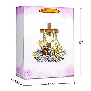 SICOHOME Easter Gift Bag with Handle 13" Religious Gift Bag with Tissue Paper and Greeting Card Baptism Gifts Bag Gift Wrapping Bags for Party Favor Bags for Easter Christenings Baptism First Communions Confirmations or Religious Party