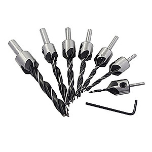 Yakamoz 7Pcs HSS Countersink Drill Bits Set High Speed Steel Counter Sink Bit for Wood Carpentry Reamer Woodworking Tool