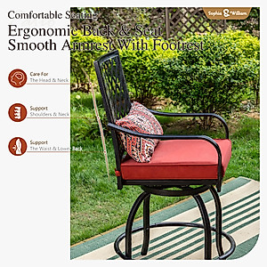 Sophia & William Outdoor Swivel Bar Stools Set of 6 Patio Bar Height Dining Chairs, All-Weather Metal Furniture Set with Armrest and Cushion for Garden Lawn Backyard, Red