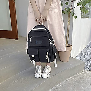 sikiwind Women Fashion Travel Canvas Contrast Color Backpack Large Rucksack (Black)