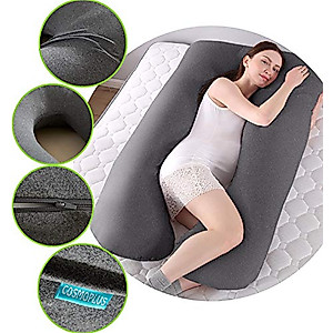 COSMOPLUS Pregnancy Pillow Cover U Shaped Full Body Pillow Case Cover for Maternity,Stretchy Cool Breathable Jersey Fabric, Provides Sleep and Pregnancy Support,Heather Grey