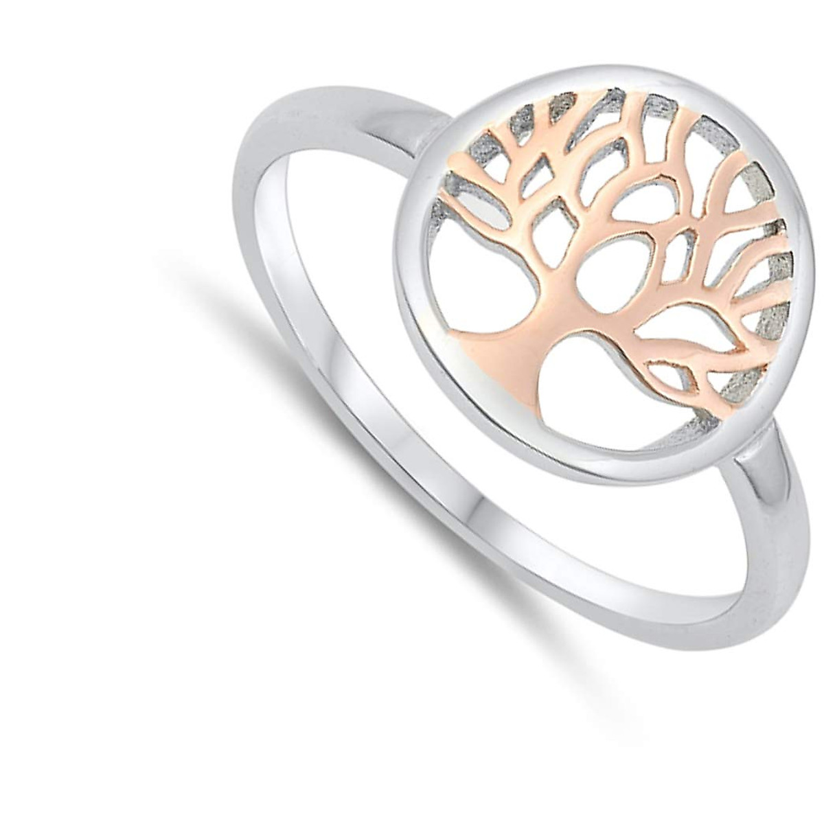 Rose Gold-Tone Tree of Life Cutout Ring .925 Sterling Silver Size 9