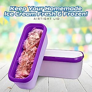 Laxinis World Ice Cream Containers – Pack of 2 Ice Cream Plastic Containers with lids, 1.5 Quarts, Reusable, with Non-slip Base (Purple)