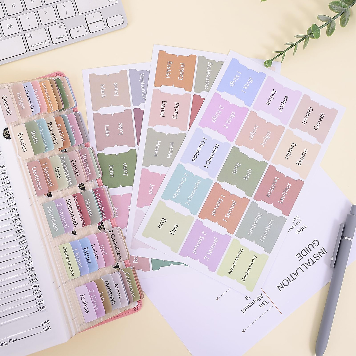 EOOUT Bible Tabs, 90 Tabs, Morandi Laminated Bible Tabs for Women and Men, Bible Book Tabs, Testament Bible Index Labels, Morandi Aesthetic Bible Journaling Study Supplies Accessories