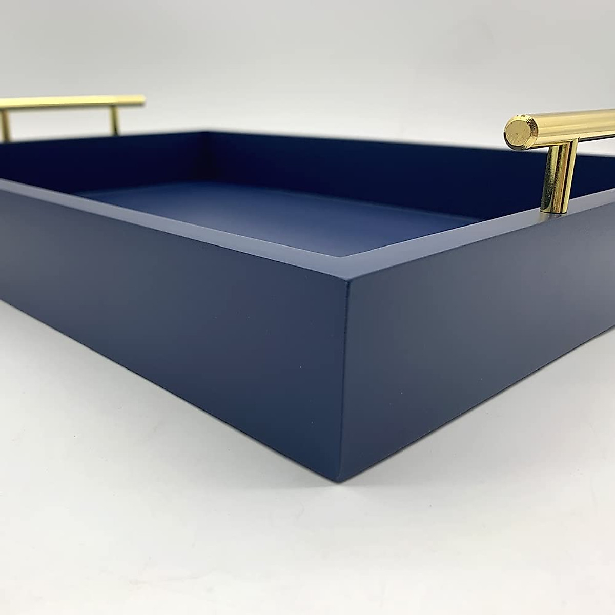 Simoei Serving Tray, Deluxe Tray for Coffee Table with Polished Gold Metal Handles and 2 Coasters, Living Room Bathroom Organizer Modern Decorative Tray, for Storage Or Display (Blue)