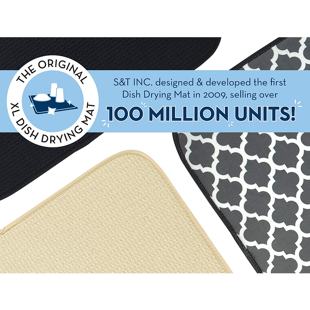 S&T INC. Dish Drying Mat XL, Highly Absorbent Microfiber Kitchen Counter Mat, Dish Drying Pad for Dishes, Utensils, Pots and Pans, Extra Large 18" x 24", Pure Cashmere