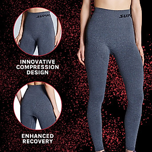 SUPACORE Women's Abdominal Support Postpartum Compression Leggings - Seamless, SI Belt Hip Stability, Joint & Muscle Support Grey Marle