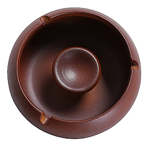 Ceramic Ashtray with Lid for Cigarette Outdoor, Windproof Ash tray Sets for Weed, Smokeless Home Ashtrays, Outside Ashtrays for Cigarettes for Patio, Garden, Balcony (Brown)