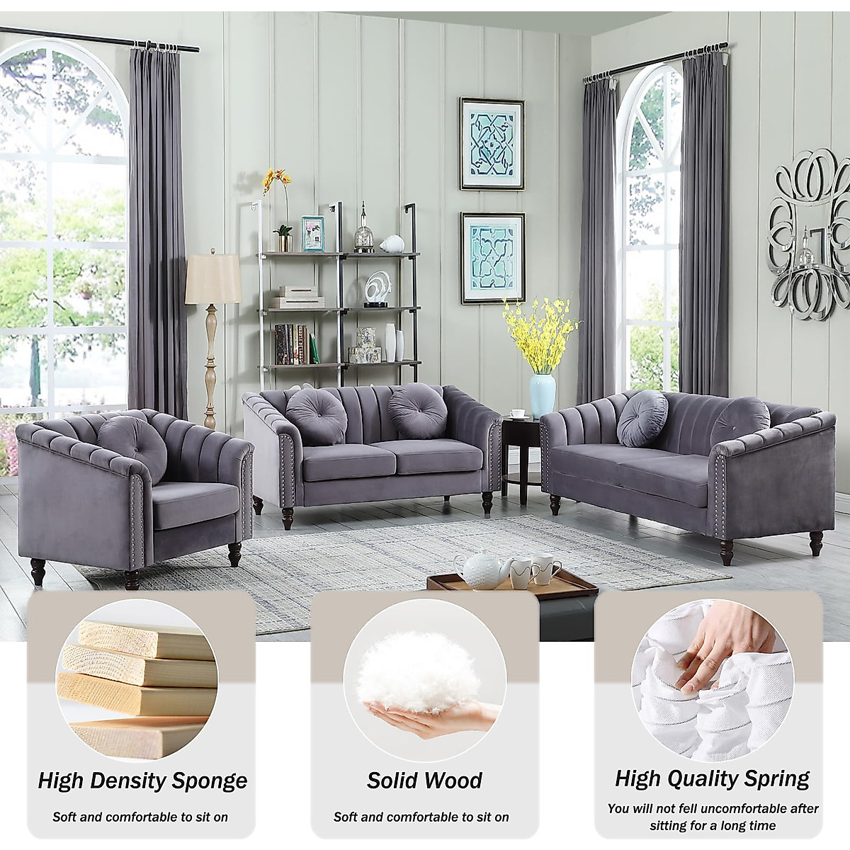 YIPDFERNOR Purple Lint 3-Piece Living Room Sofa Set, Contemporary Sofa Couch Set, for Living Room Furniture Sets、Offices、Apartments（Loveseat）