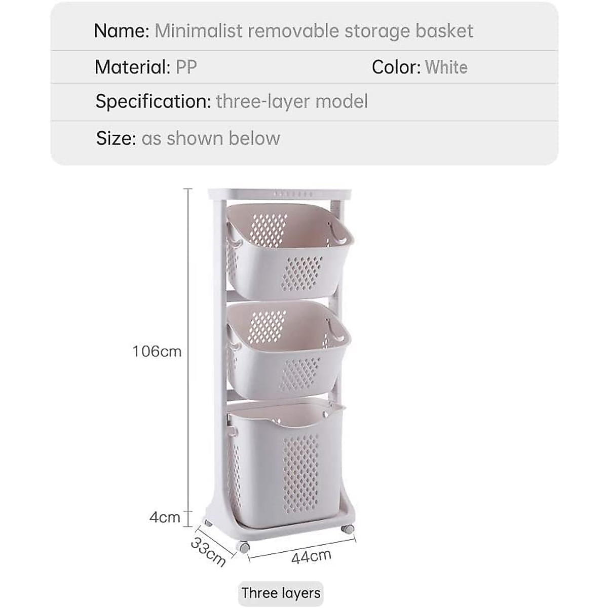 Manskskim Bathroom Laundry Basket 3 layer Clothes Storage Basket Household Kitchen Shelf Fruit Stand Bathroom Simple Storage Shelf With Wheels