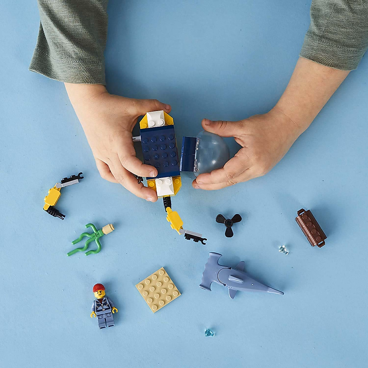 LEGO City Ocean Mini-Submarine 60263, Underwater Playset, Featuring a Toy Submarine, Pirate Treasure Chest, Hammerhead Shark Figure and a Pilot Minifigure, Great Gift for Kids (41 Pieces)