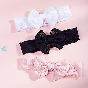 Qiansail Baby Girls Lace Bow Headband Elastics Bow Knot Hairband Headwrap for Newborn Infant Toddlers Kids (Black)