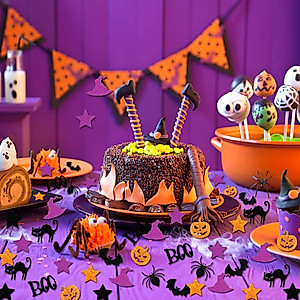 YUJUN 195PCS Halloween Confetti, Halloween Bat Witch Star Spider Black Cat Pumpkin Table Scatter Glitter Confetti for Halloween Party Favors Table Decoration(Purple Black Orange)