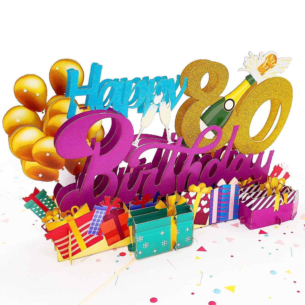 Liif Happy 80th Birthday Pop Up Card, 80th Birthday Card For Women, Men, Mom, Dad | With Message Note & Envelop | Size 8 X 6 Inch