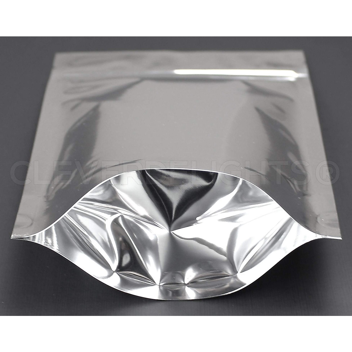 CleverDelights 8oz Silver Stand Up Pouches - 100 Pack - 6" x 9" x 3" - Resealable Bag 6x9x3 Inch