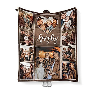 Custom Blankets with Photos, Personalized Family Blankets with Heart for Family Mom Dad Couples Baby, Custom Photos Collage Throw Blanket for Birthday Christmas Anniversary Halloween Mother's Day