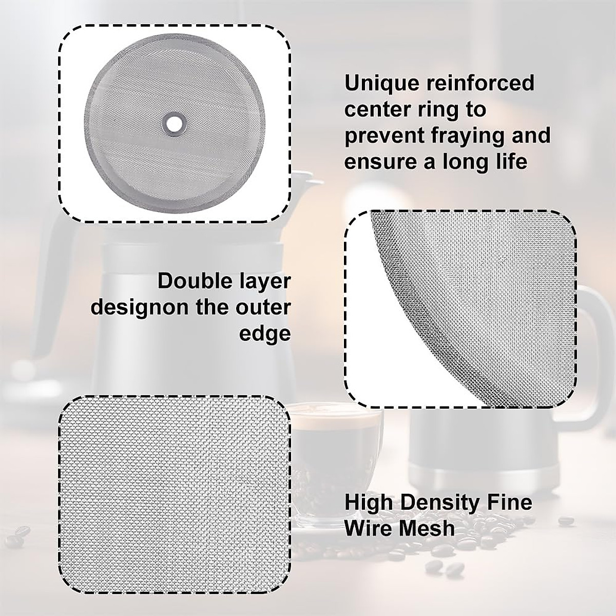 Rukinovi 6 Pieces 4 Inch French Press Filter for 1000 Ml,34 Oz,8 Cup French Press Coffee Maker.Stainless Steel Replacement Parts for French Press Coffee Maker (6)