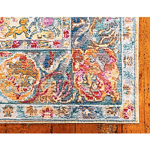 Unique Loom Austin Collection Botanical, Medallion, Vintage Area Rug, 8' 0" x 10' 0", Beige/Blue