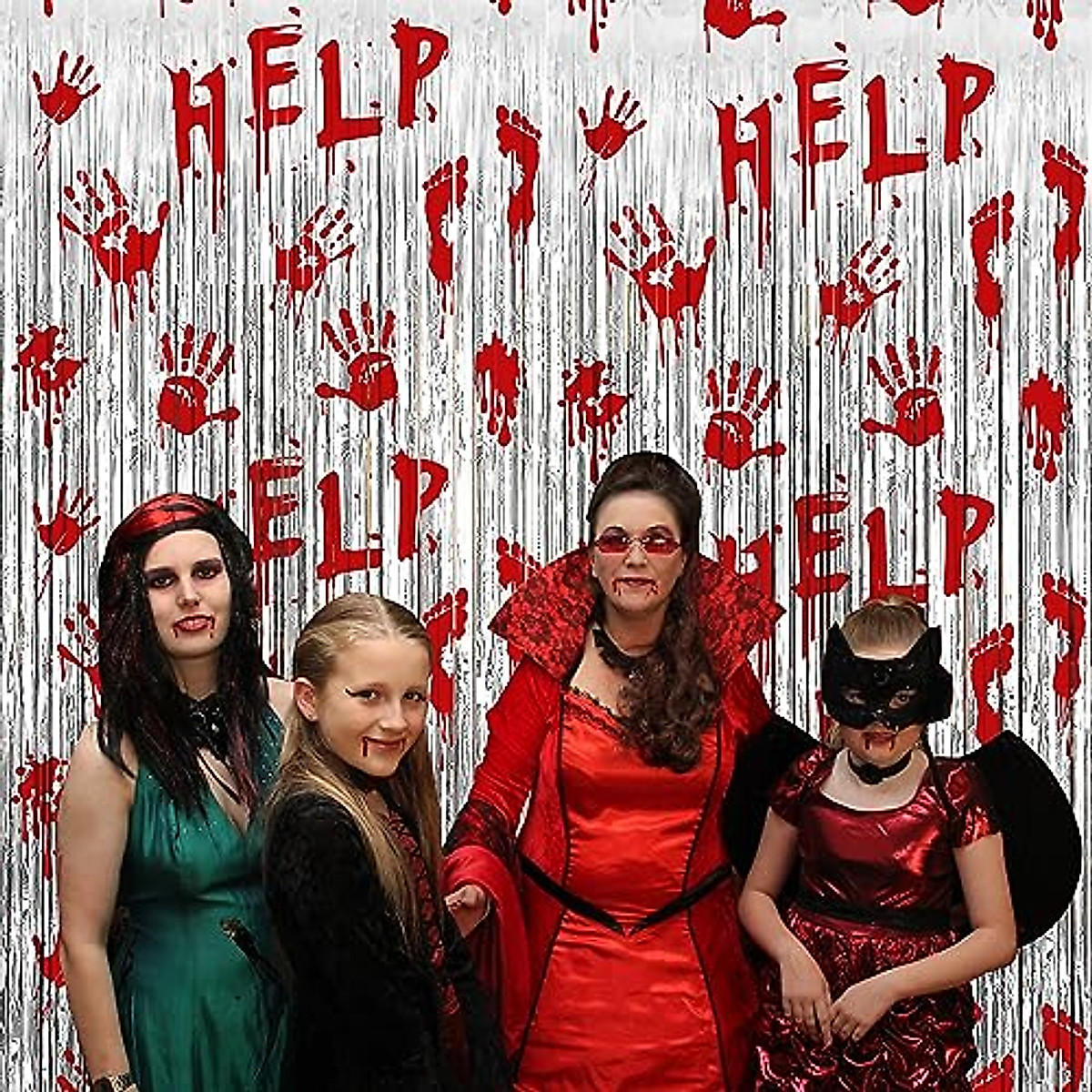 Halloween Party Decorations Scary Bloody Halloween Photo Backdrop Streamers, 2 Pack 3.3 x 6.6 FT Zombie Vampire Halloween Party Decor Foil Fringe Curtain Halloween Backdrops for Parties Indoor Outdoor