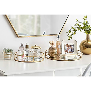 Kate and Laurel Felicia Modern Glam Metal Nesting Trays | Decorative Round Shape with Handles and Mirror Surface, Set of 2, Gold