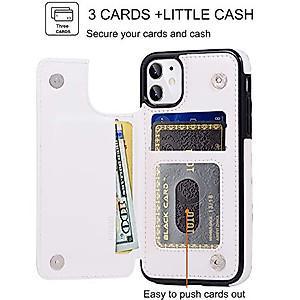 JOYAKI iPhone 11 Wallet Case with Card Holder,Premium PU Leather Kickstand Card Slots Case with a Free Screan Protector,Double Magnetic Clasp and Durable Shockproof Cover for iPhone11(6.1")-White
