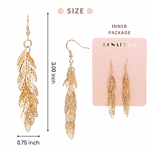 Bohemian Multi Layered Filigree Leaves Dangle Drop Long Statement Earrings