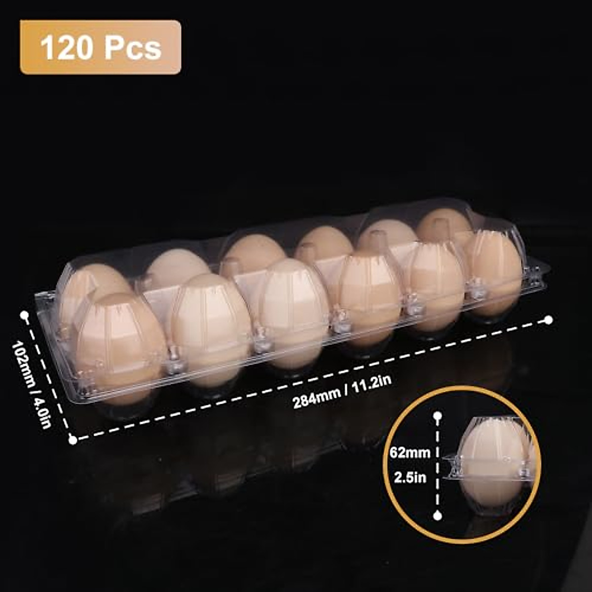 KUKLIPJIM 120 Pack Bulk Egg Cartons, Clear Plastic Chicken Egg Holders, Egg Tray Carton Holder for Home & Kitchen, Farm & Market Use, An Eco-Friendly Egg Storage Solution, 12 Grids