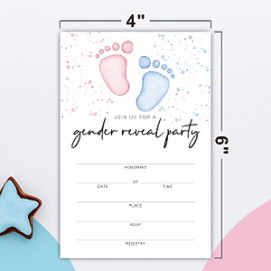 JCVUK Baby Shower Invitations, Baby Footprints Gender Reveal Invitation Cards With Envelopes(25 Pack), Baby Shower Decorations And Supplies For Boys Girls(YQK-A03)
