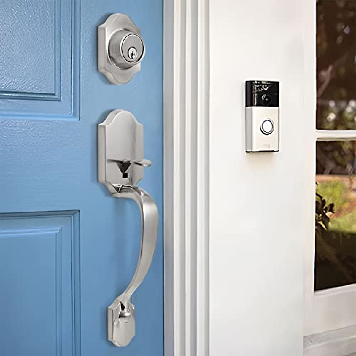 GUA OYH Front Door Handle Satin Nickel Door Lock Set with Single Cylinder Deadbolt and Door Knob Front Entry Handle Set (L36158-S-S121)