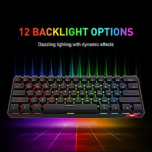 havit Wireless 60percent Mechanical Keyboard 61 Keys Rainbow Backlit Gaming Bluetooth 5.0/Type-C Wired Programmable Computer with Red Switch for Multi-Devices PC Mac Laptop (Black) (Renewed)