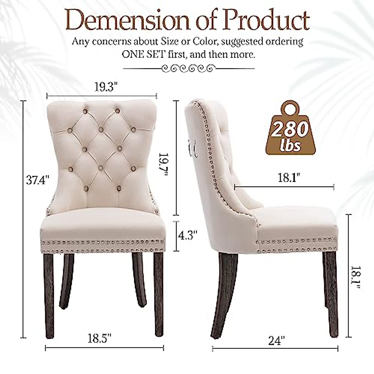 civama Dining Chairs Set of 4, Velvet Nikki Collection Dining Room Chair Upholstered Modern Luxury Tufted with Nailhead Trim Back Pull Ring Solid Wooden Legs, Beige