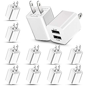 12 Pieces USB Wall Plugs USB Charger Blocks Charging Blocks for Wall Outlet 2.1a Dual Port USB Wall Plug Fast Charging for Most Smartphones and Tablets (White)