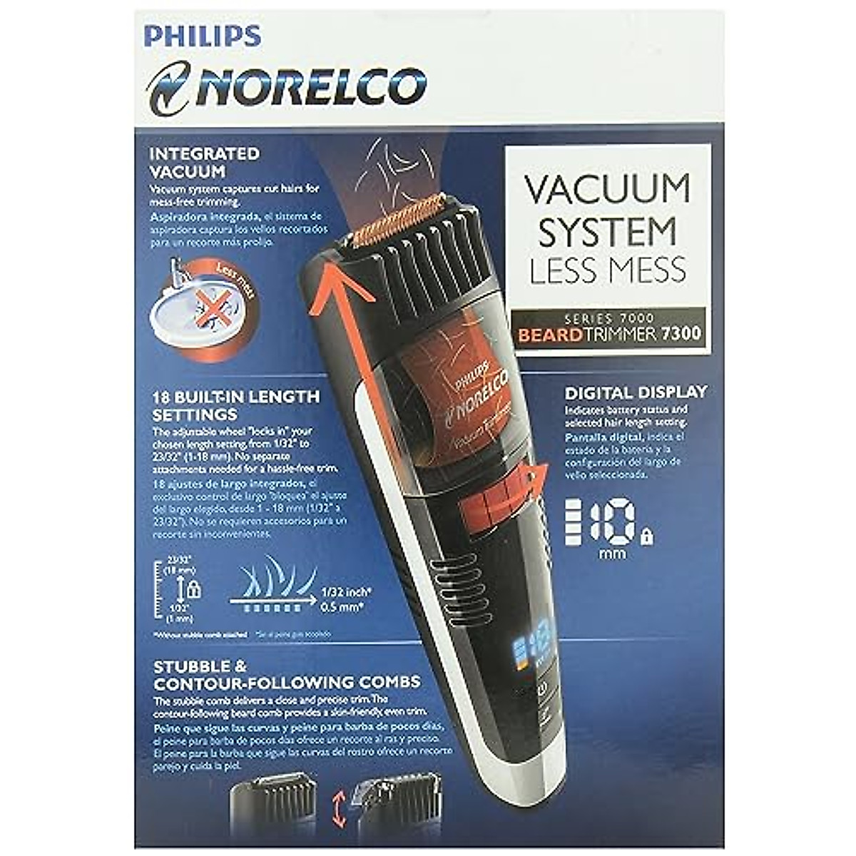 Philips Norelco BeardTrimmer 7300, vacuum trimmer with adjustable length settings (Model # QT4070/41)