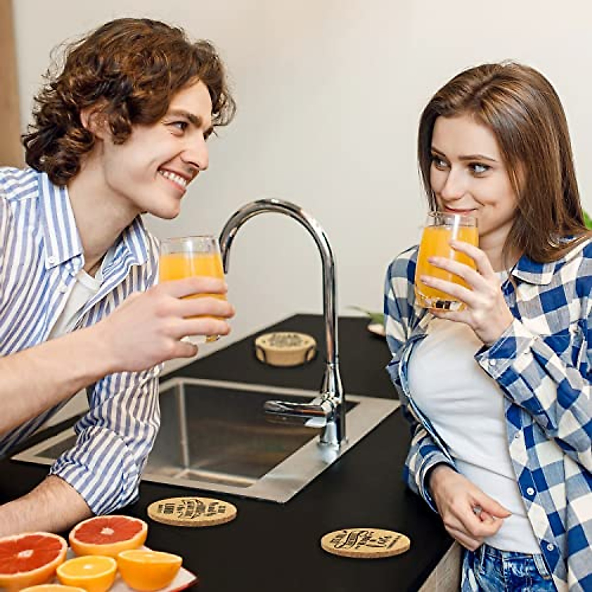 Homythe Christian Gifts for Women Men, Bible Verse Scripture Coasters with Inspirational Thoughts and Prayers, Religious Housewarming Gift for Friends Family, 6 Pcs Cork Coasters with Metal Holder