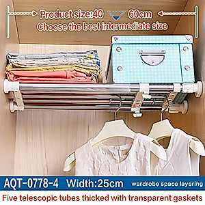 Hershii Closet Tension Shelf & Rod Expandable Metal Storage Rack Adjustable Organizer DIY Divider Separator for Cabinet Wardrobe Cupboard Kitchen Bathroom，15.74-23.62inches, 1 pcs