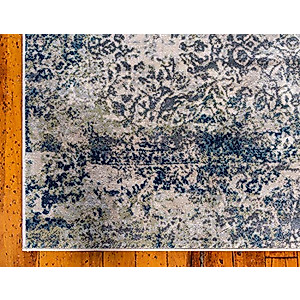 Unique Loom Mystic Collection Area Rug - Seine (2'x 6' Runner, Navy Blue/ Beige)