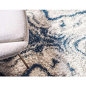 Unique Loom Hygge Shag Collection Area Rug - Valley (5' Round, Blue/ Gray)